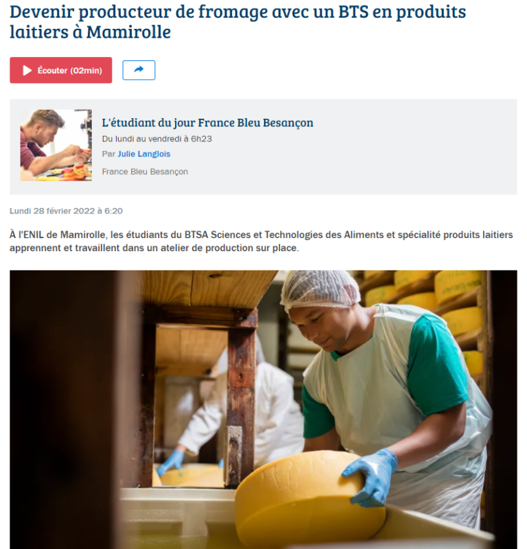 France Bleu - Devenir producteur de fromage avec un BTS en produits ...